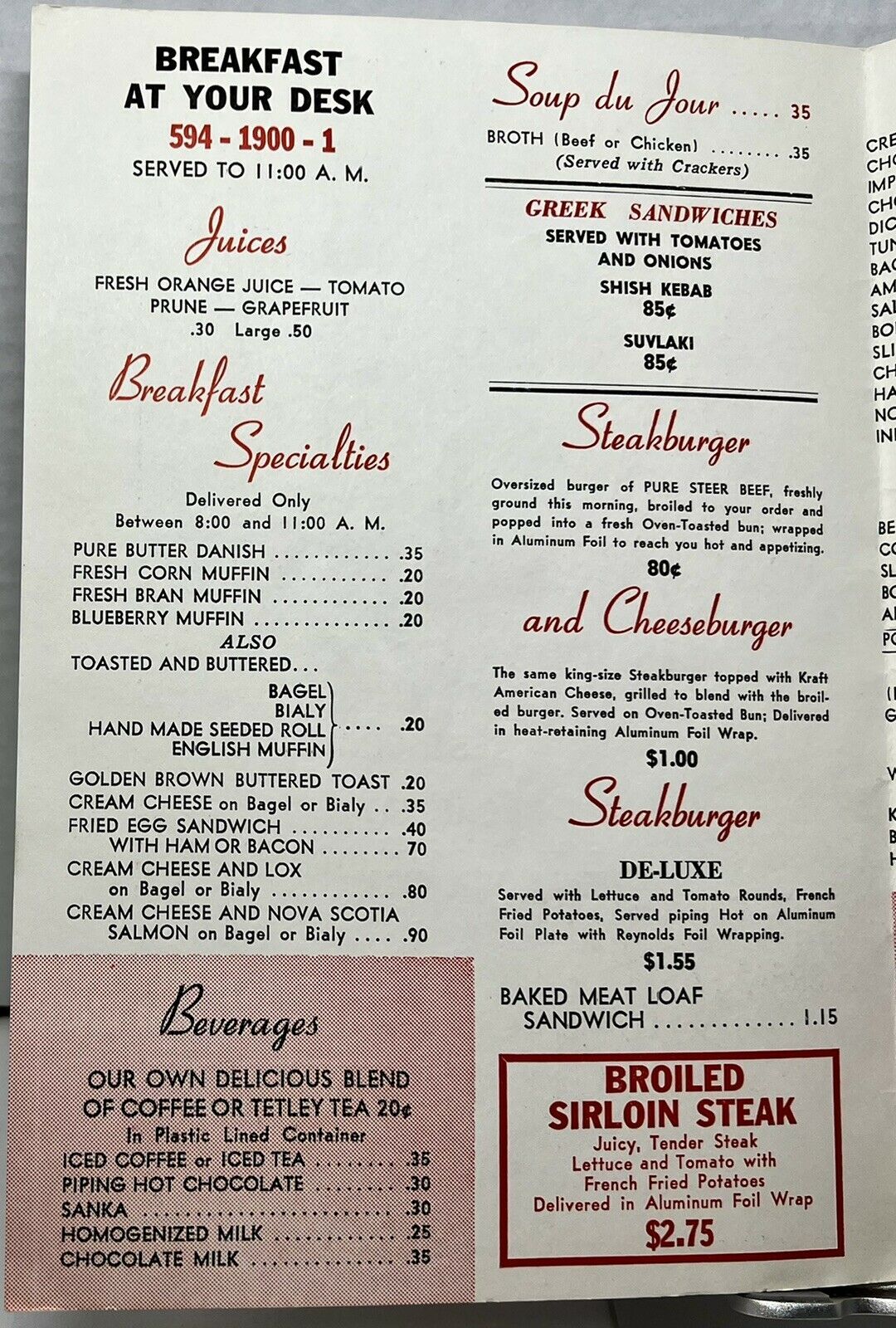 Vintage 1960s Ruby's Restaurant Menu New York NYC 1234 Broadway ...