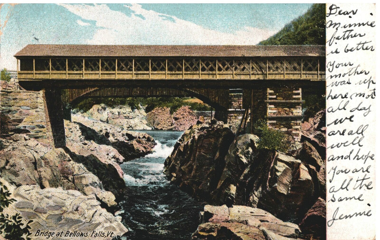 Vintage Postcard Covered Bridge Bellows Falls Vermont Flag Cancel and ...