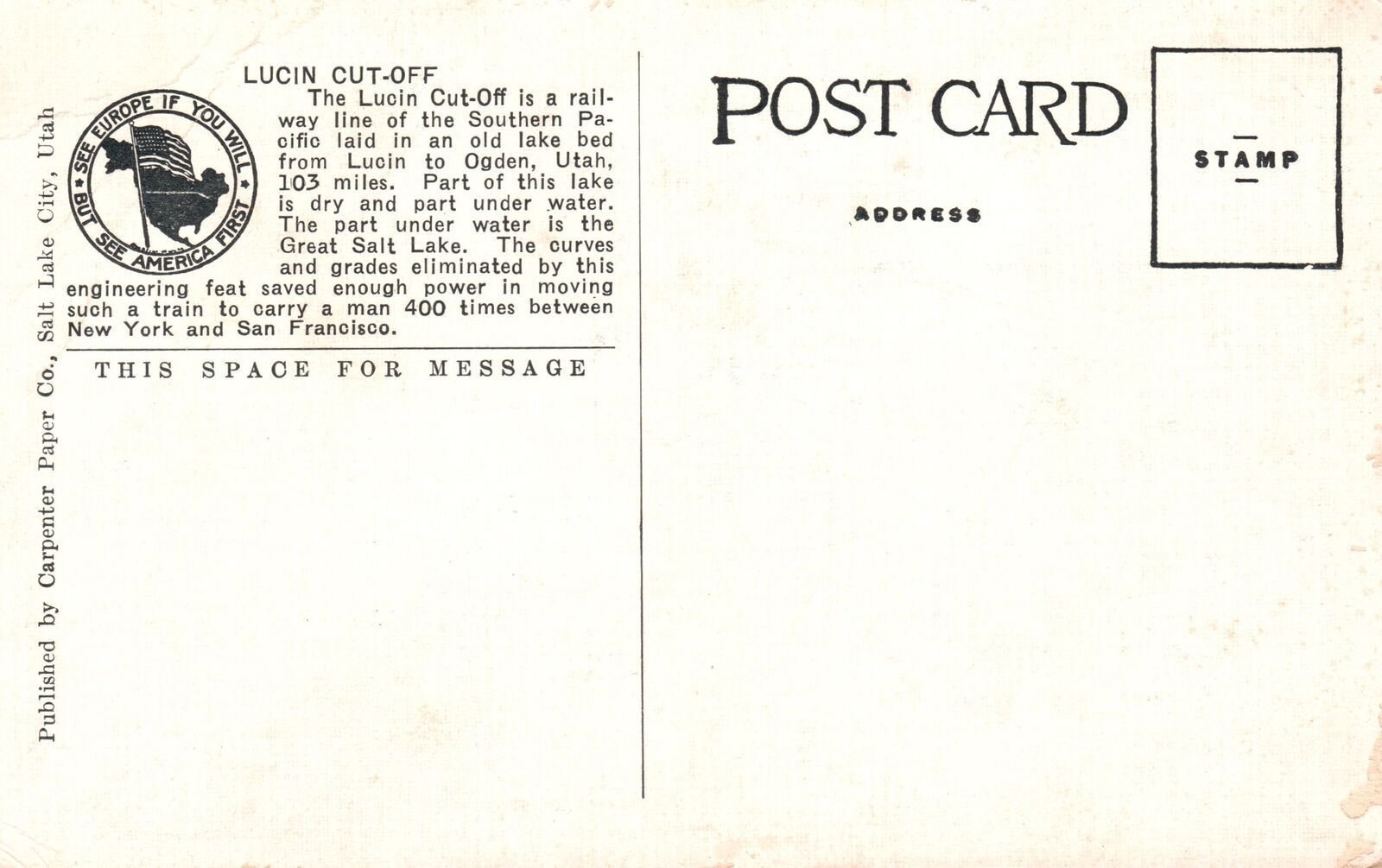 Vintage Postcard Lucin Cut-Off Train Railway Pacific Line Great Salt ...