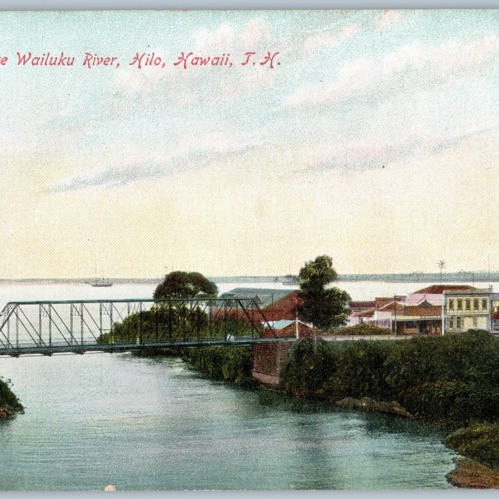 c1910s Hilo, HI Lower Bridge Wailuku River Downtown Aerial Hawaii ...