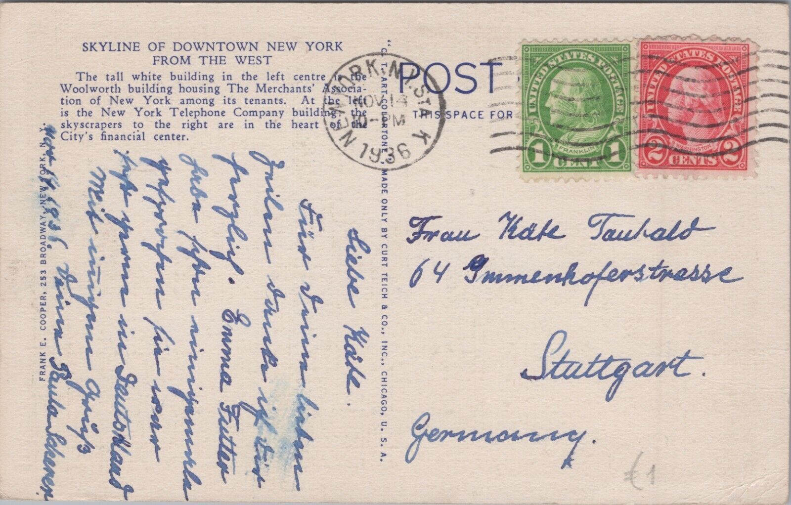 Skyline Of Downtown New York City From Hudson River Linen Postcard B203 ...