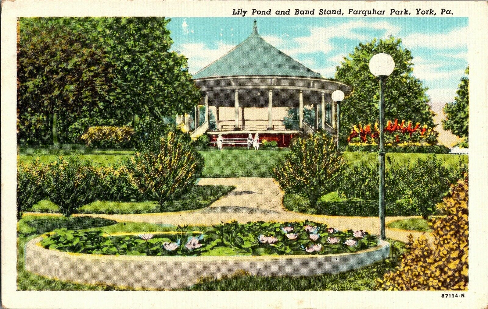 Lily Pond and Band Stand, Farquhar Park, York PA Vintage Postcard M27 ...