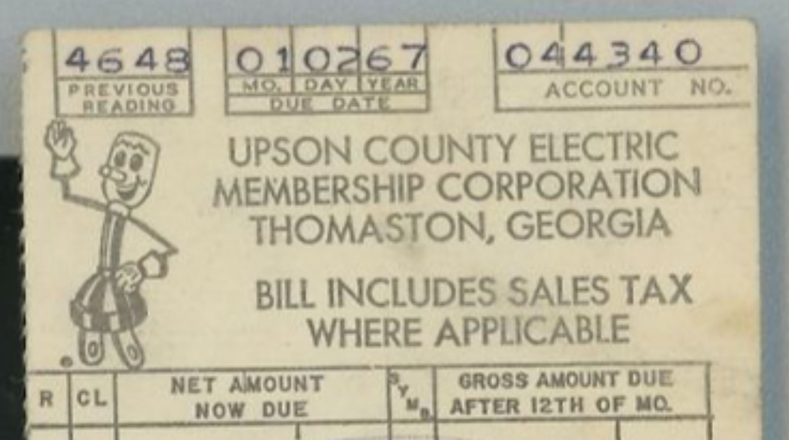 1967 Upson County Electric Membership Corp Thomaston GA Utility Bill ...