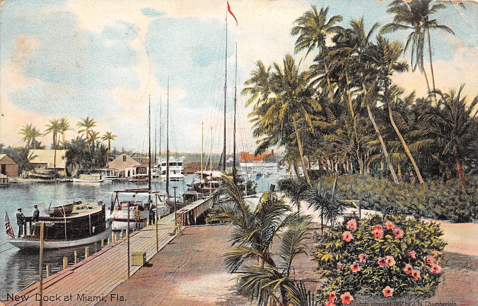 Miami Florida New Dock Scene, Color Lithograph Vintage Postcard U8573 ...