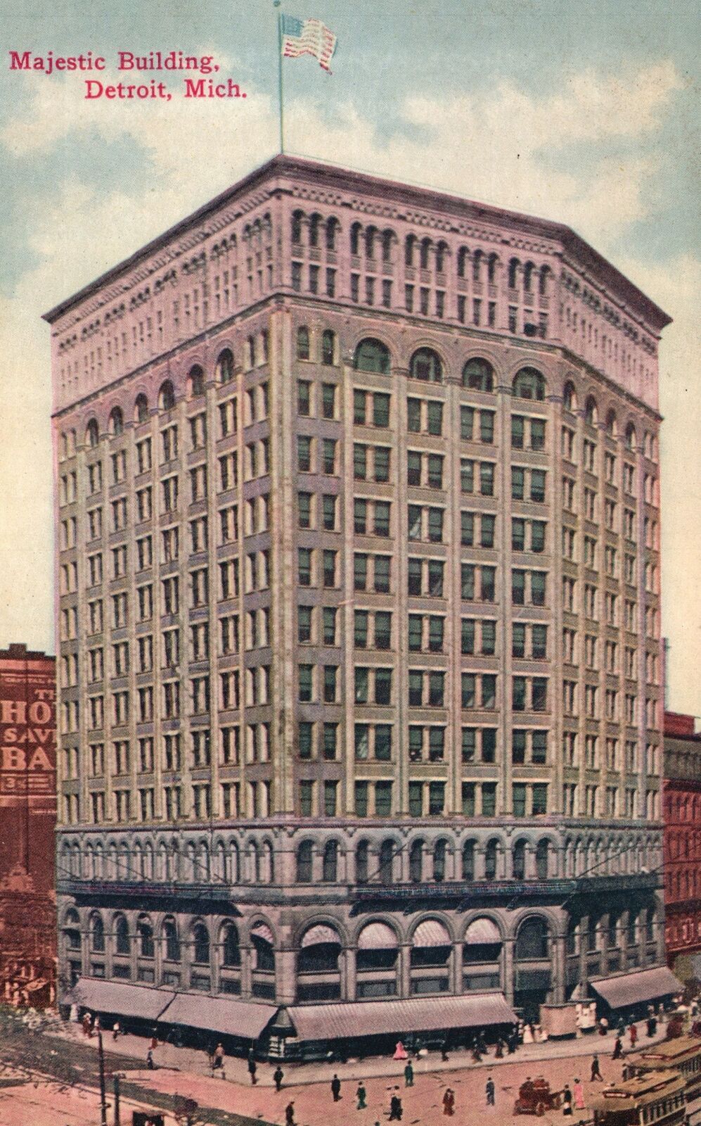 Vintage Postcard 1910's Majestic Building Detroit Michigan U. S. Flag ...