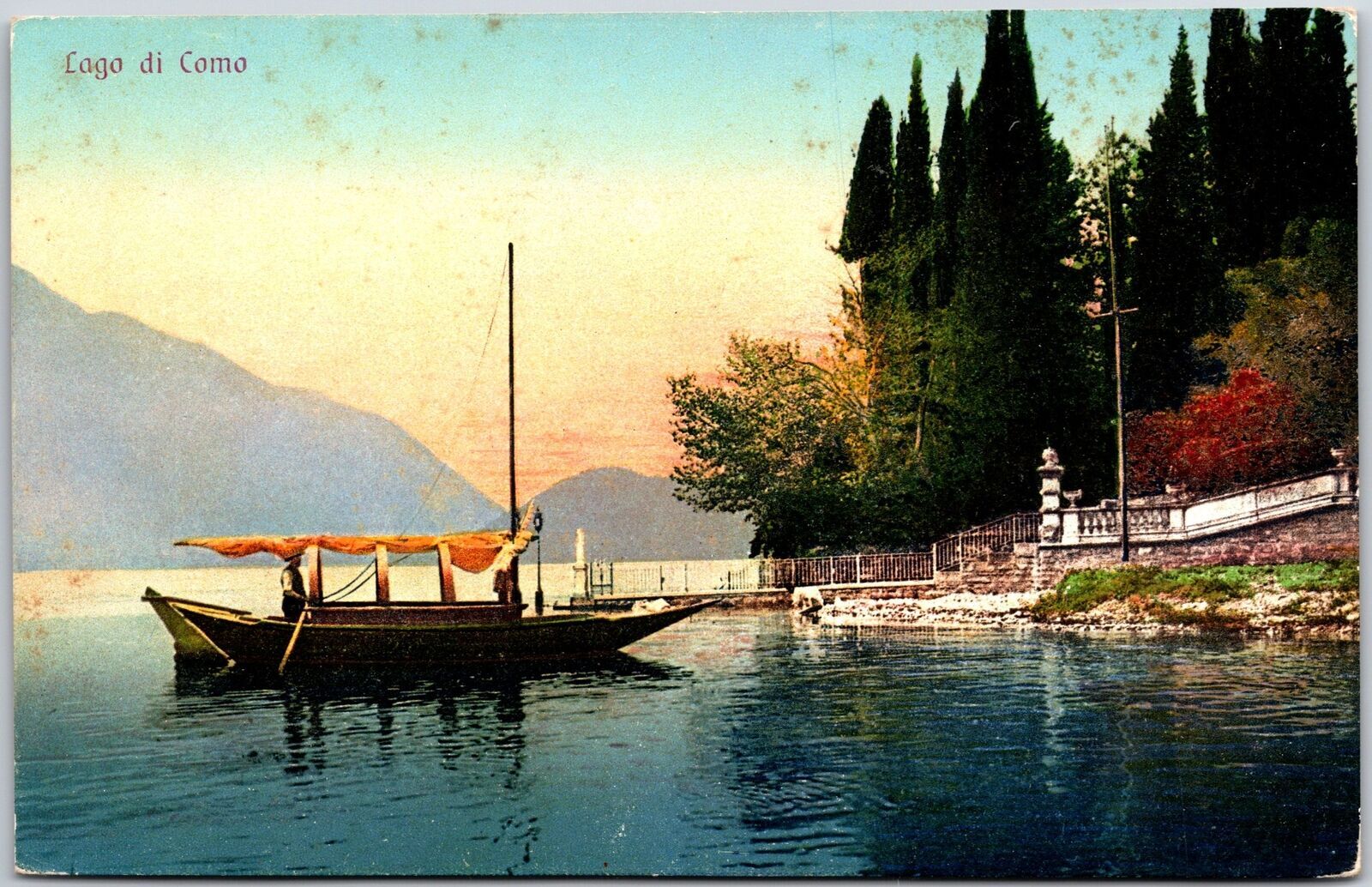 Lago Di Como Lombardy Italy Upscale Resort Area Boat Pine Trees ...