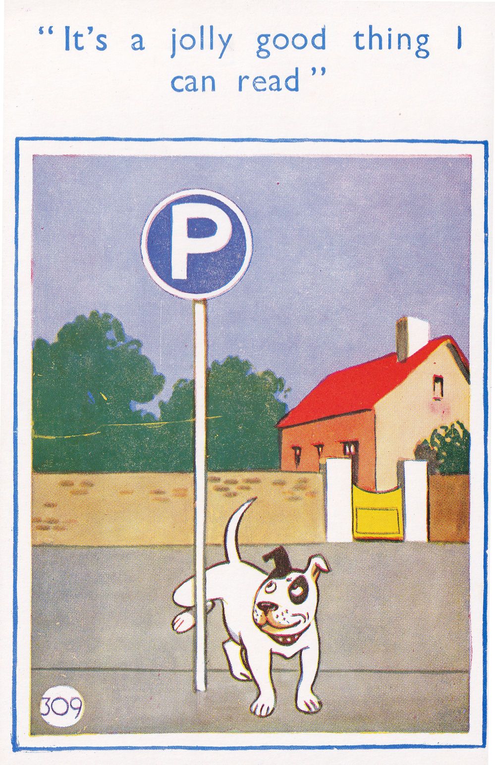 Dog Urinating Toilet Car Parking Sign Old Comic Postcard | Topics ...