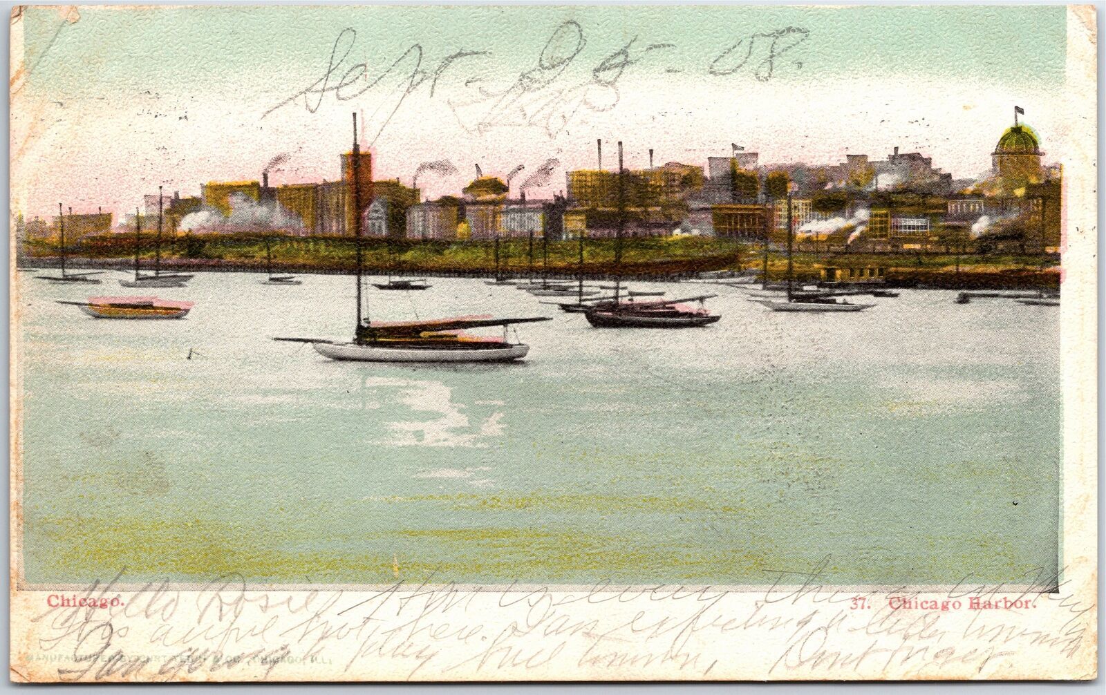 Vintage Postcard Chicago Riverfront Scene Boats Posted Chicago 1908 UDB ...