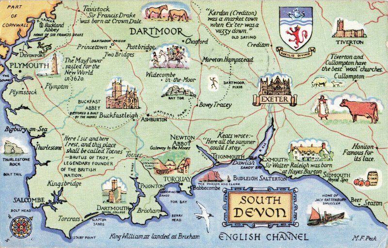 Maps Postcard - South Devon - Showing Interesting Places (May 1957 ...