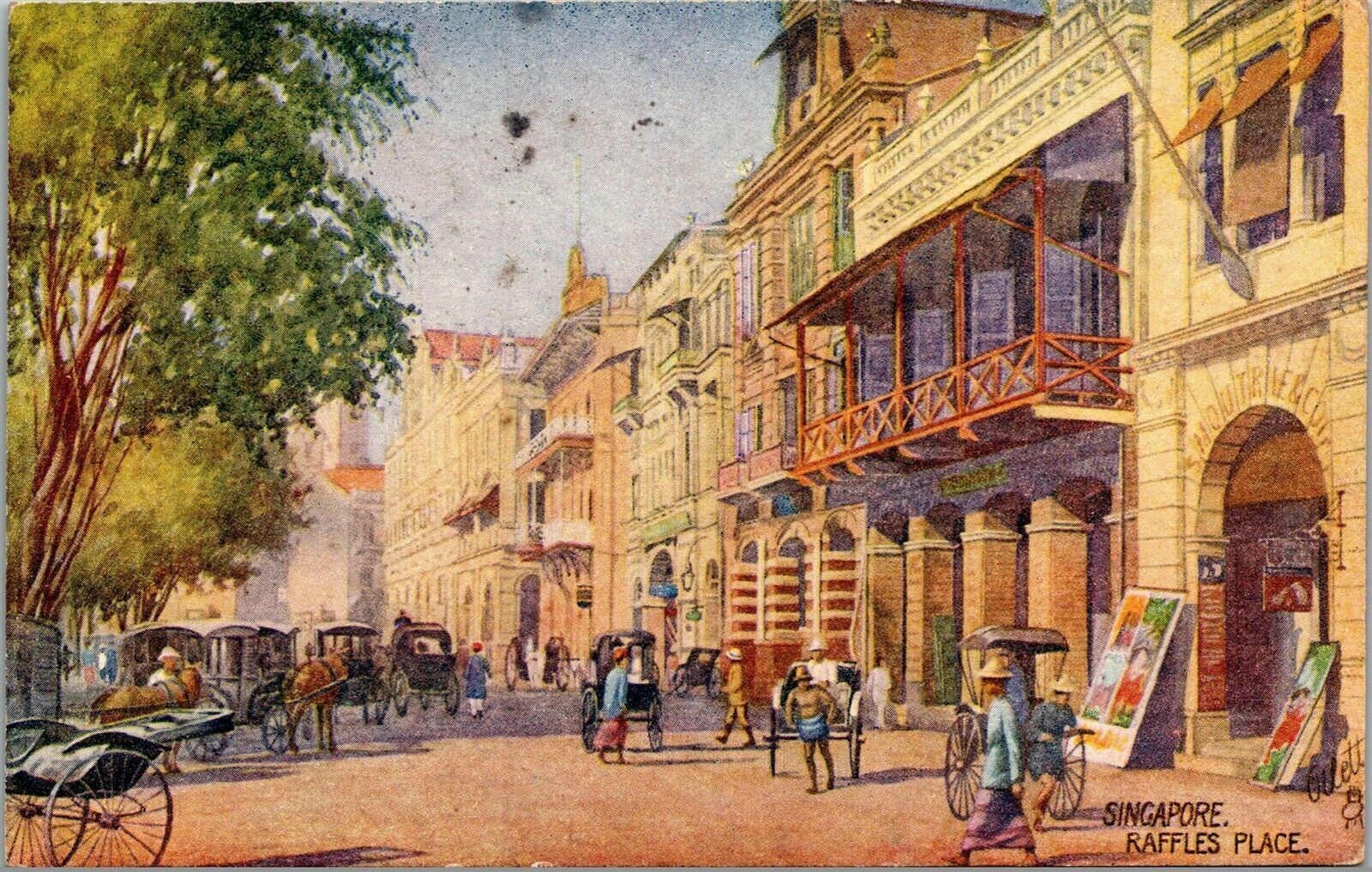 Vtg Singapore Raffles Place Business Section 1910s Raphael Tuck Oilette ...