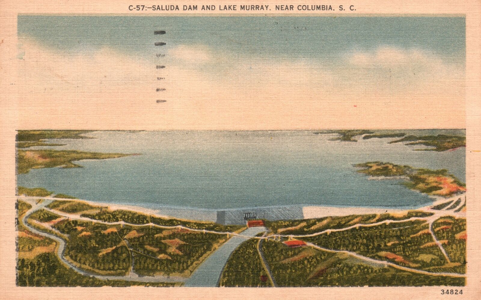 Vintage Postcard 1957 Saluda Dam & Lake Murray Near Columbia South ...