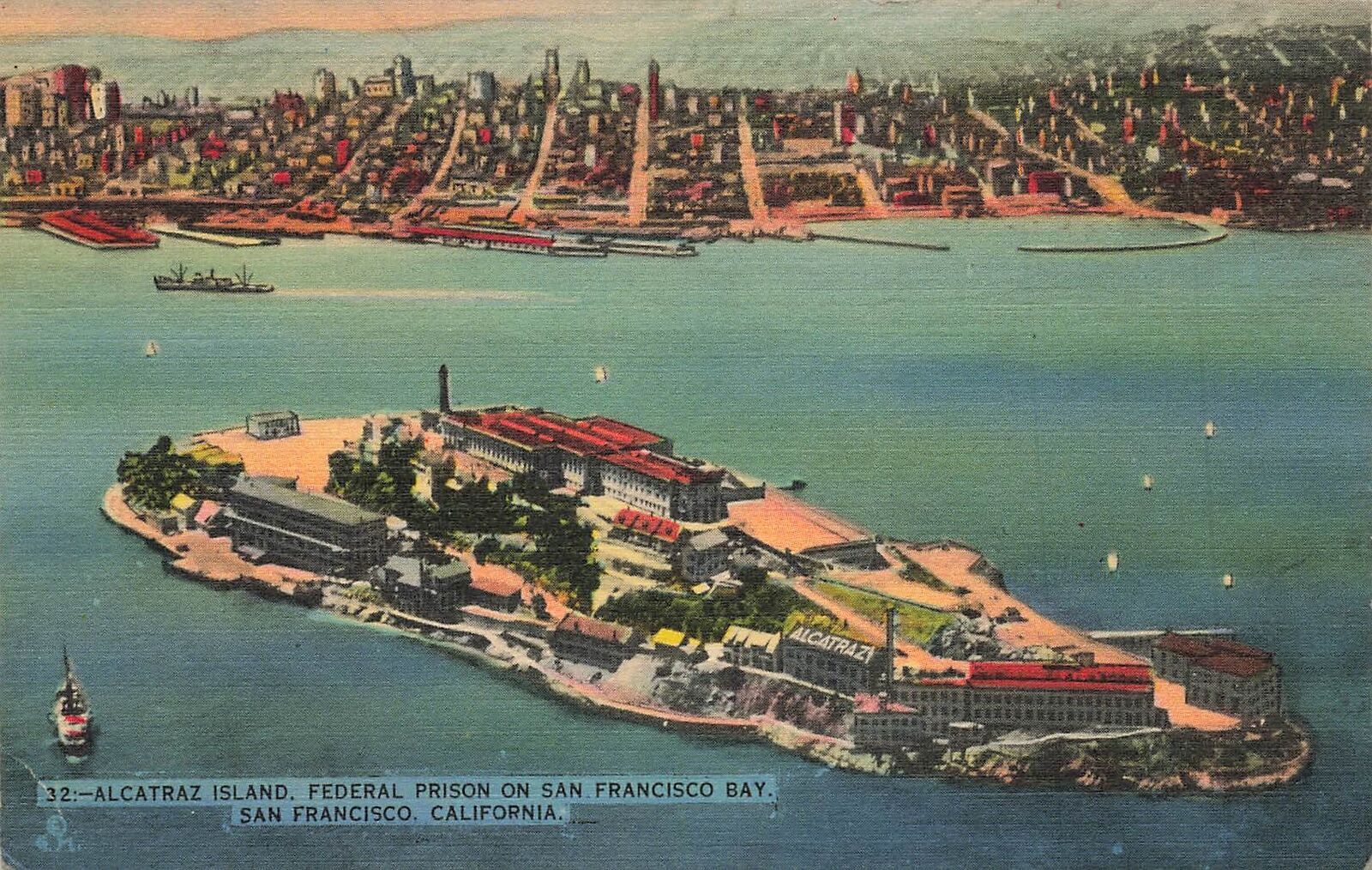 Postcard Alcatraz Island Federal Prison On San Francisco Bay, San ...