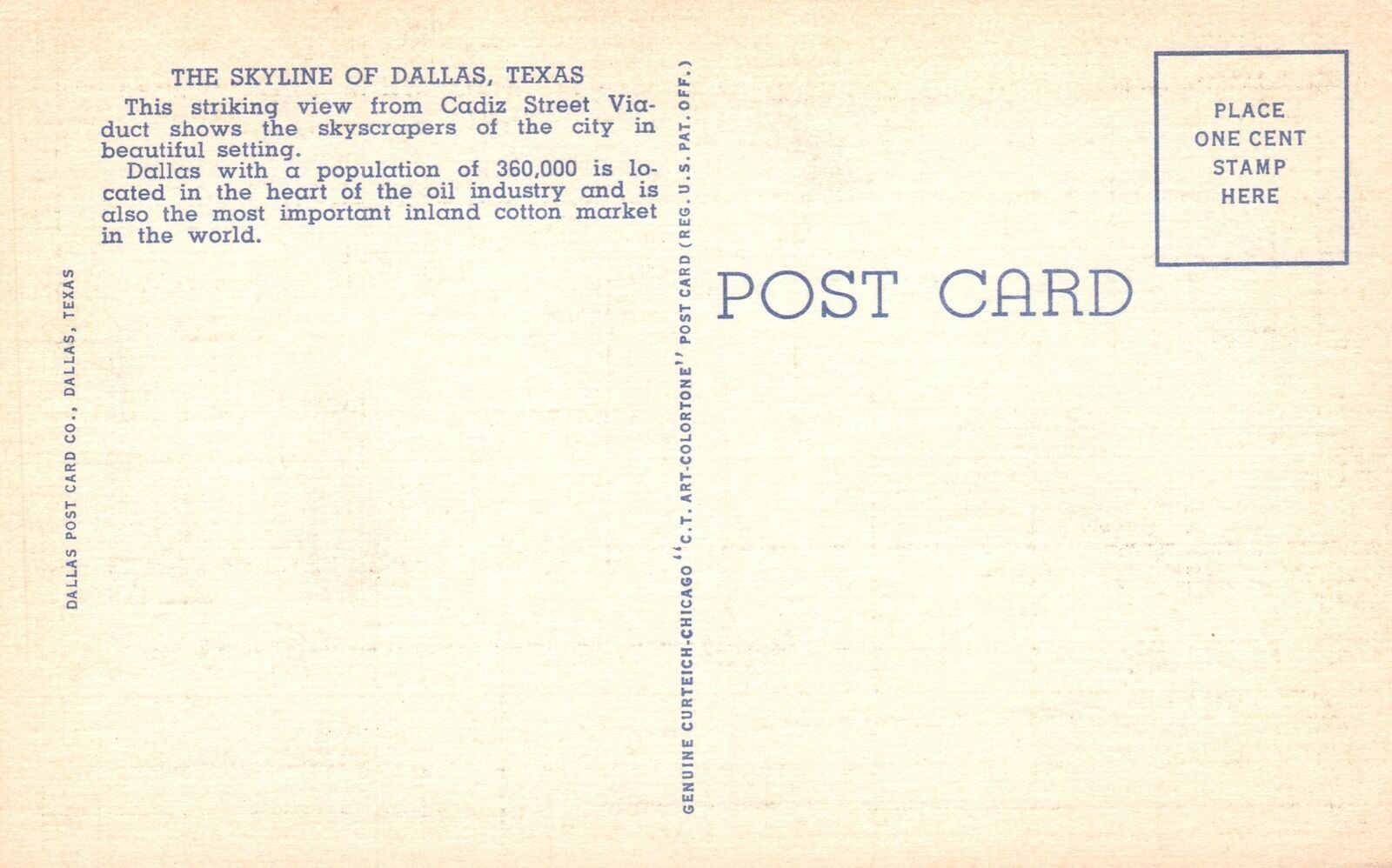 Dallas Texas Skyline Striking View Cadiz St. Viaduct Skyscraper Vintage ...