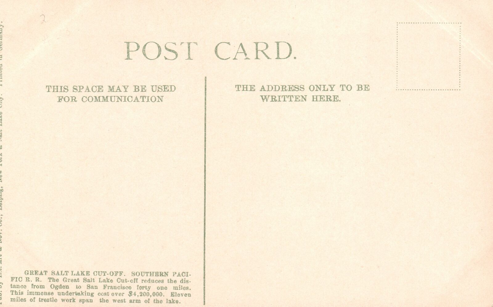 Vintage Postcard 1910's Lucin Cut Off Great Salt Lake Southern Pacific ...