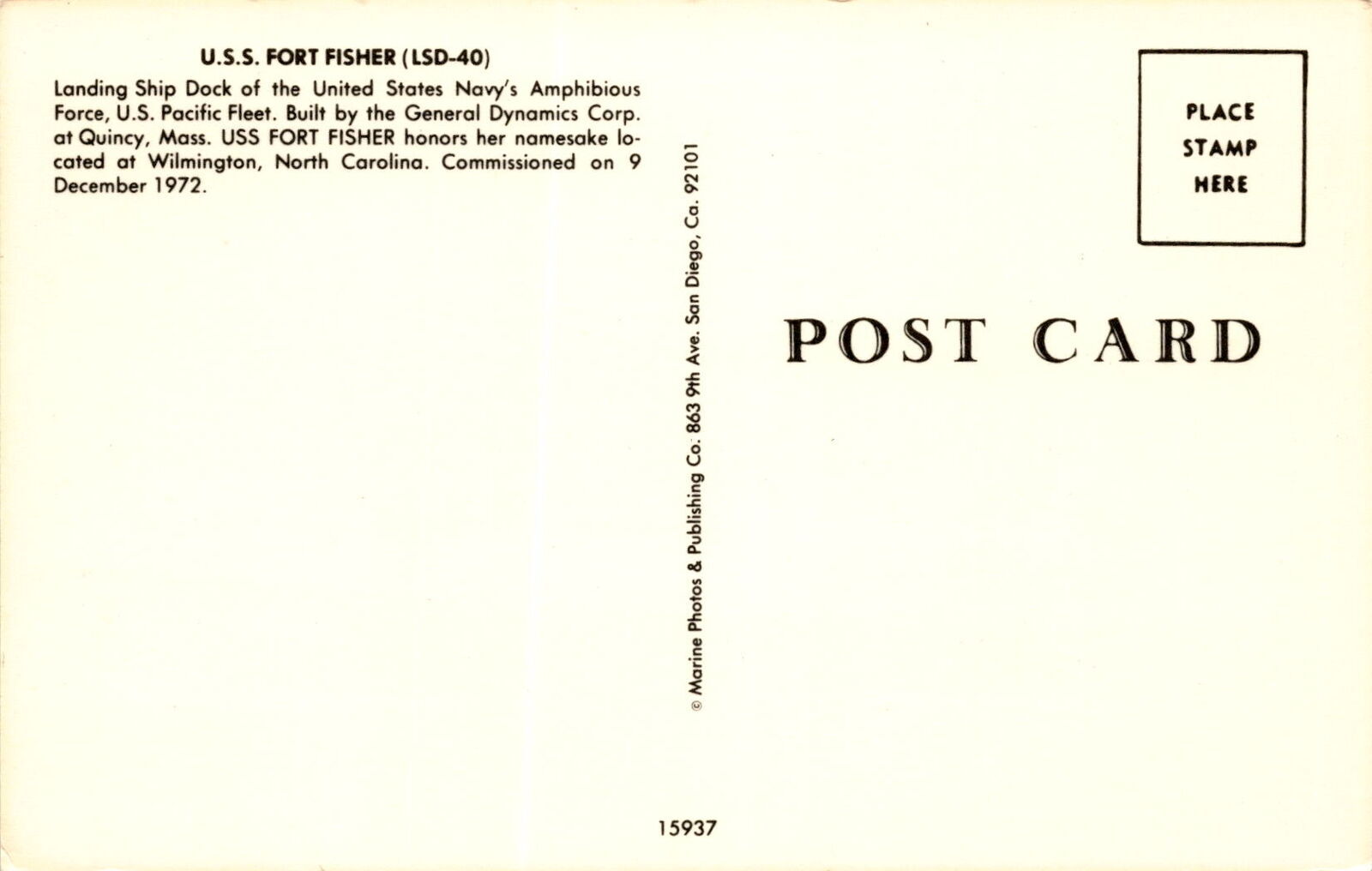 U.S.S. Fort Fisher (LSD-40), Landing Ship Dock, United States Navy ...