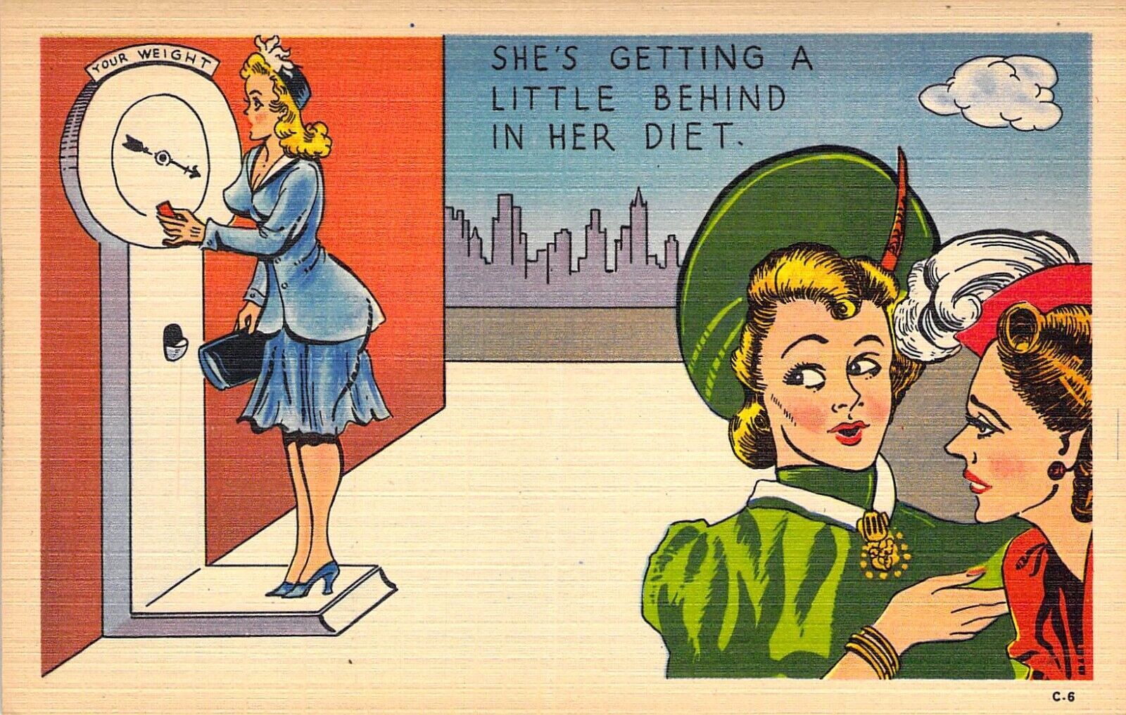 c.'16, Risque Comic, She's getting a little behind....... Old Postcard ...