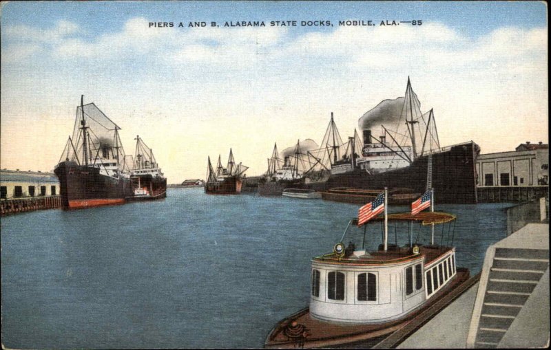 Mobile Alabama AL State Docks Ships Steamers Piers A and B Vintage ...