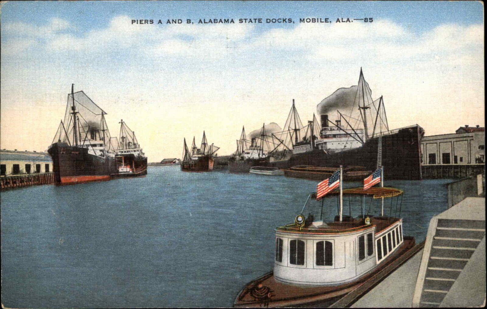 Mobile Alabama AL State Docks Ships Steamers Piers A and B Vintage ...