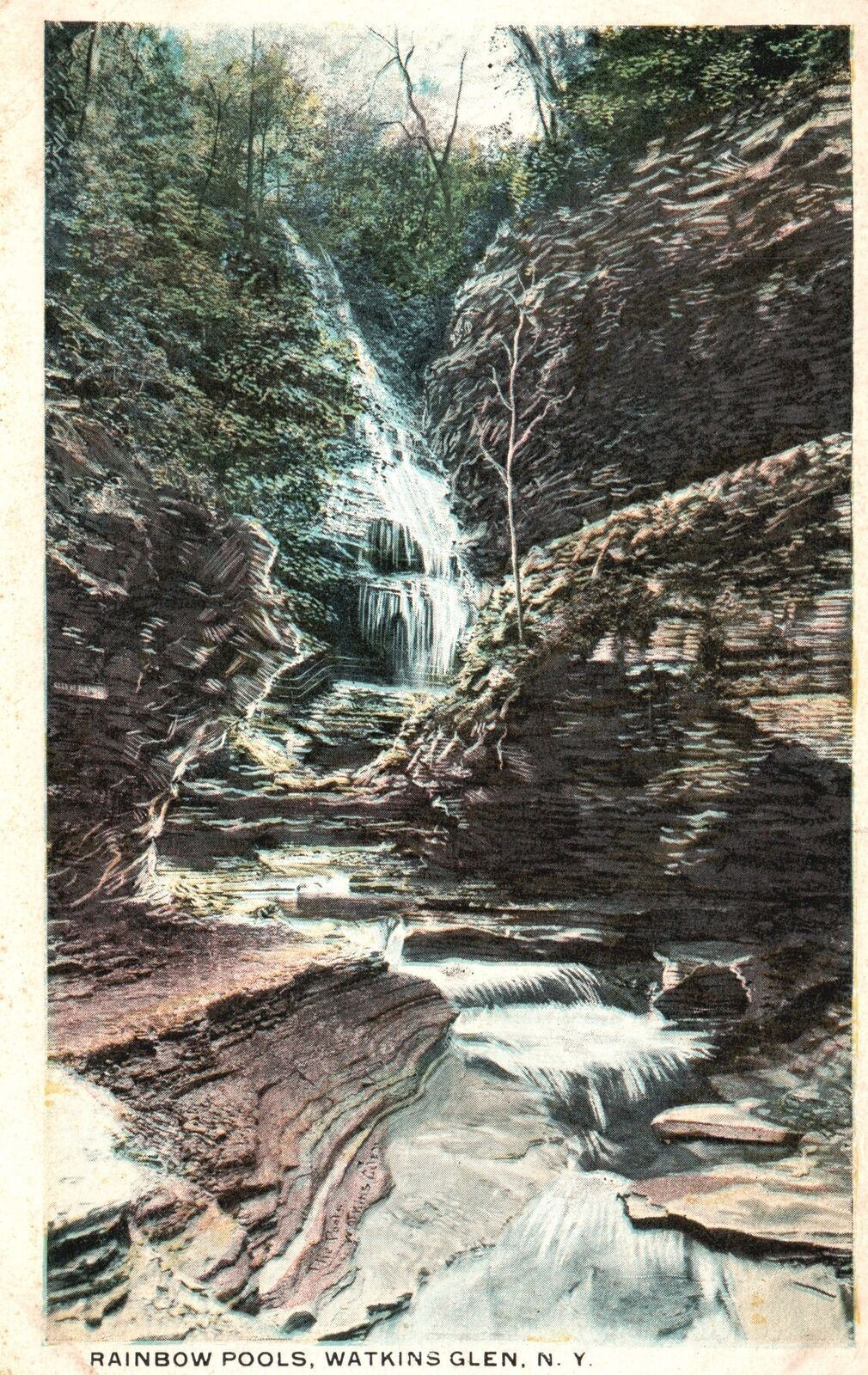 Vintage Postcard Rainbow Pools Waterfalls Attraction Watkins Glen New ...