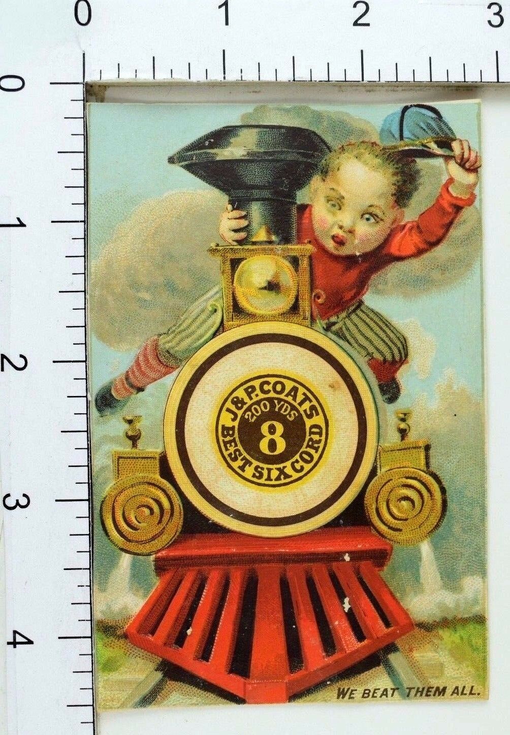 J & P Coats Six Cord Spool Thread Cute Boy On Train Spool-Locomotive ...