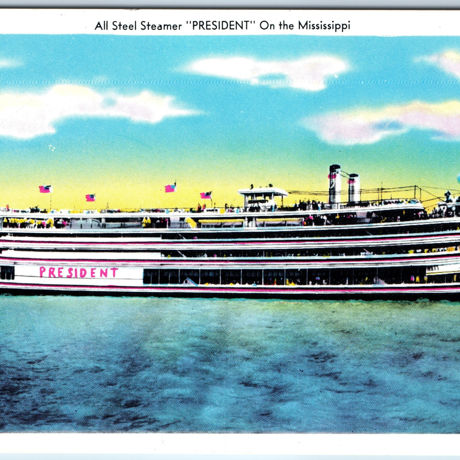 c1950s Beautiful Steamship SS President Excursion Steamer Art Chrome PC ...