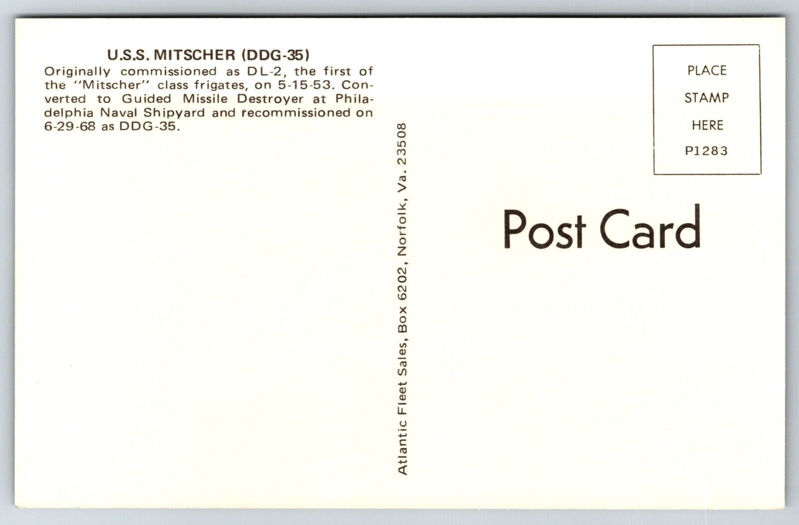 U.S.S. Mitscher DDG 35 Navy Guided Missile Destroyer Photo Postcard ...