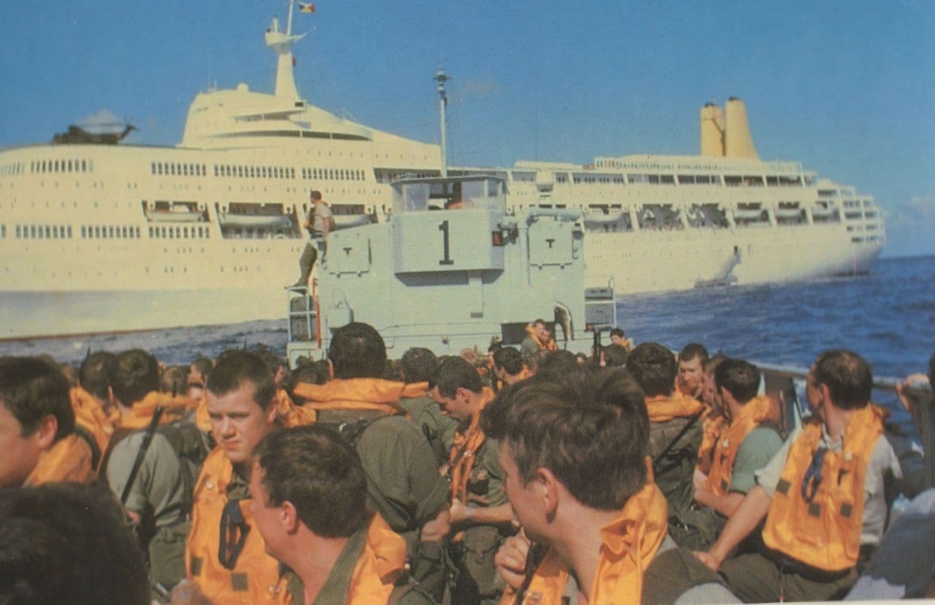 Falklands War Troops Leave HMS Canberra Ship By Landing Craft Postcard ...