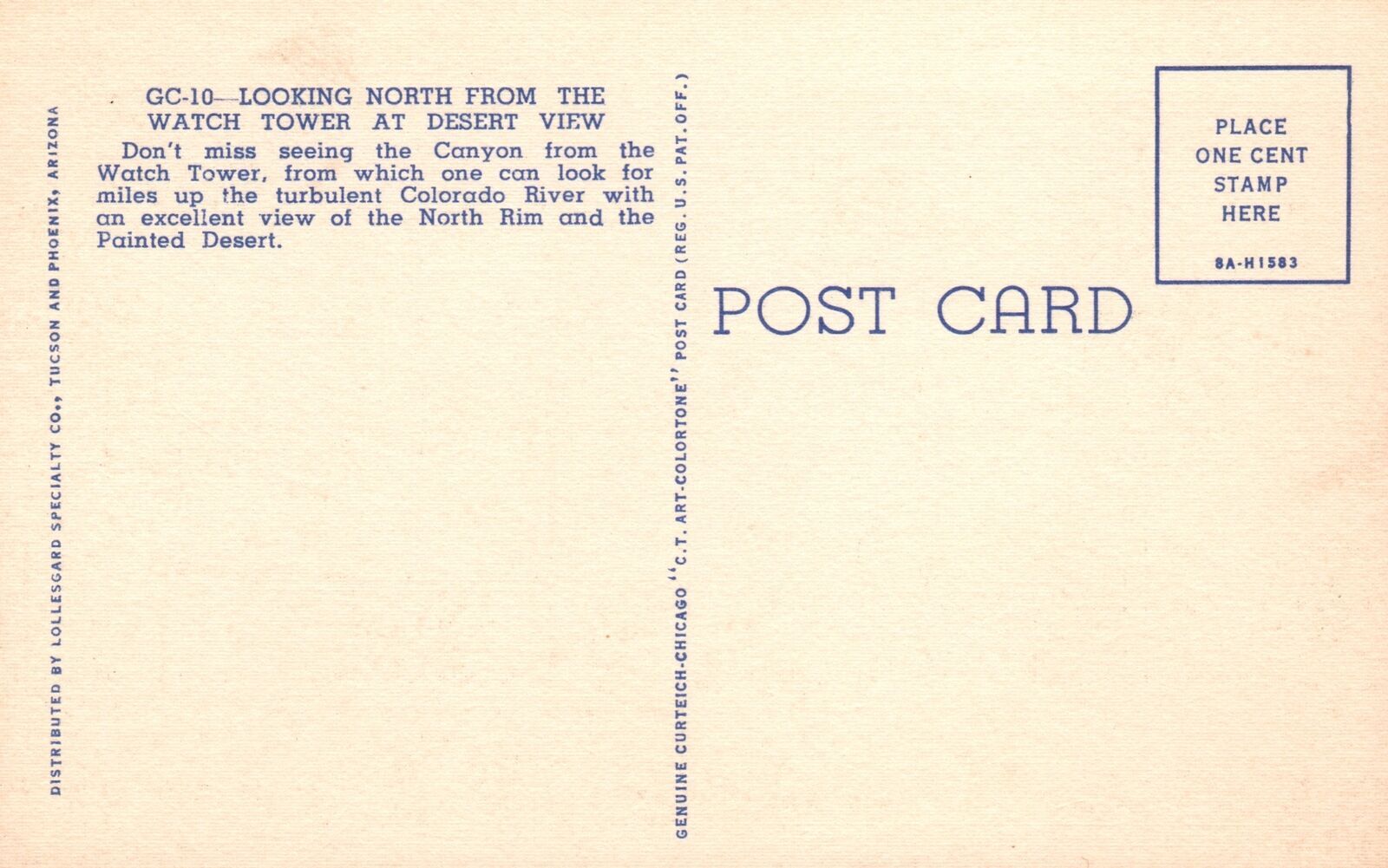 Vintage Postcard Looking North From The Watch Tower Painted Desert View ...