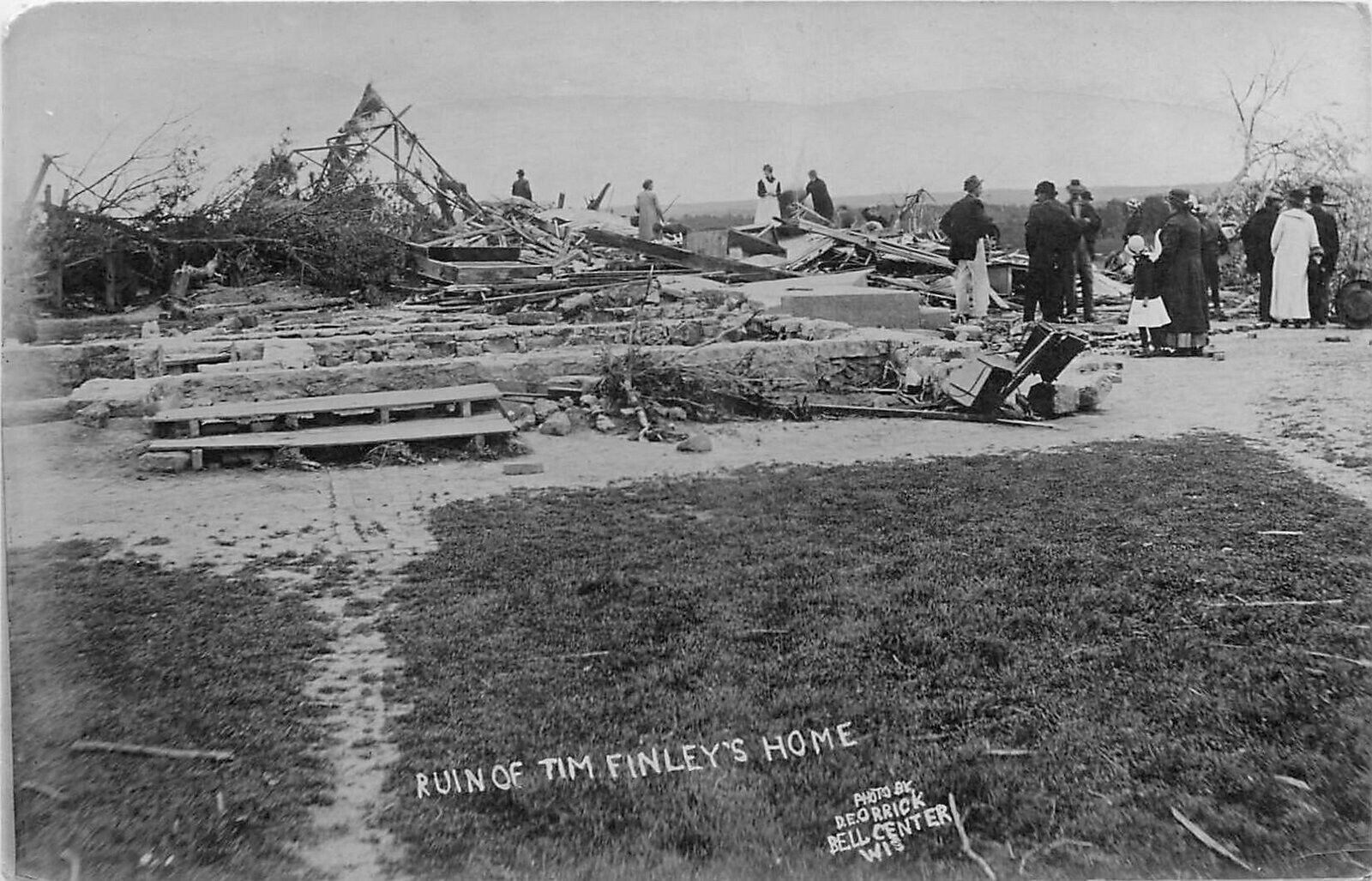1915 Bell Center Wisconsin Barnum Tornado damage disaster Postcard RPPC ...