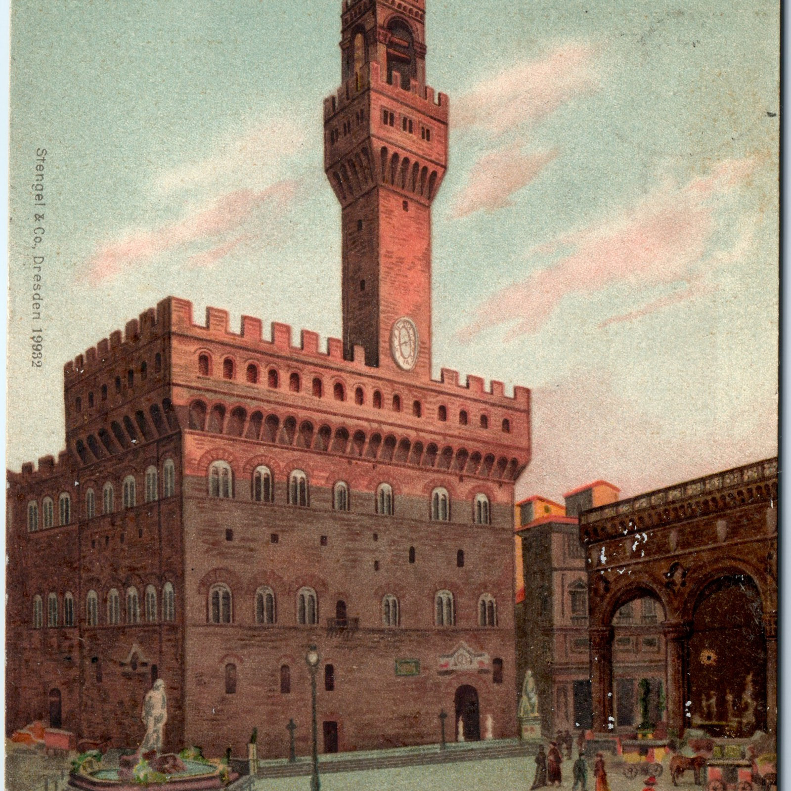 c1900s Florence, Italy Palazzo Vecchio Tower Clock Piazza Signoria ...