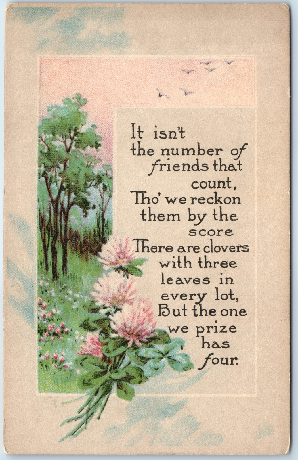 c1910s Four Leaf Clover Poem Postcard Artistic Flower Litho Pink ...