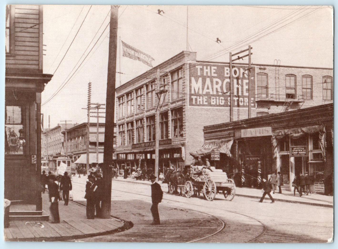 SEATTLE, WA ~ Bon Marche FIRST & PIKE STREET Scene 5"x7" Repro Postcard ...