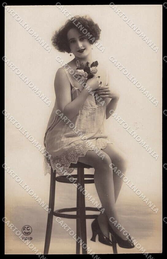 French Risque Woman PC Paris 1219 Stocking Original RPPC postcard ...