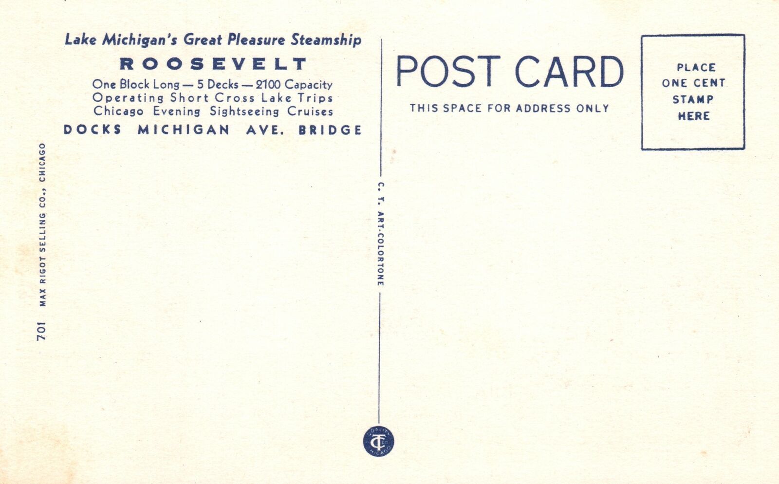 Vintage Postcard Chicago's Million Dollar Steamship Theodore Roosevelt ...