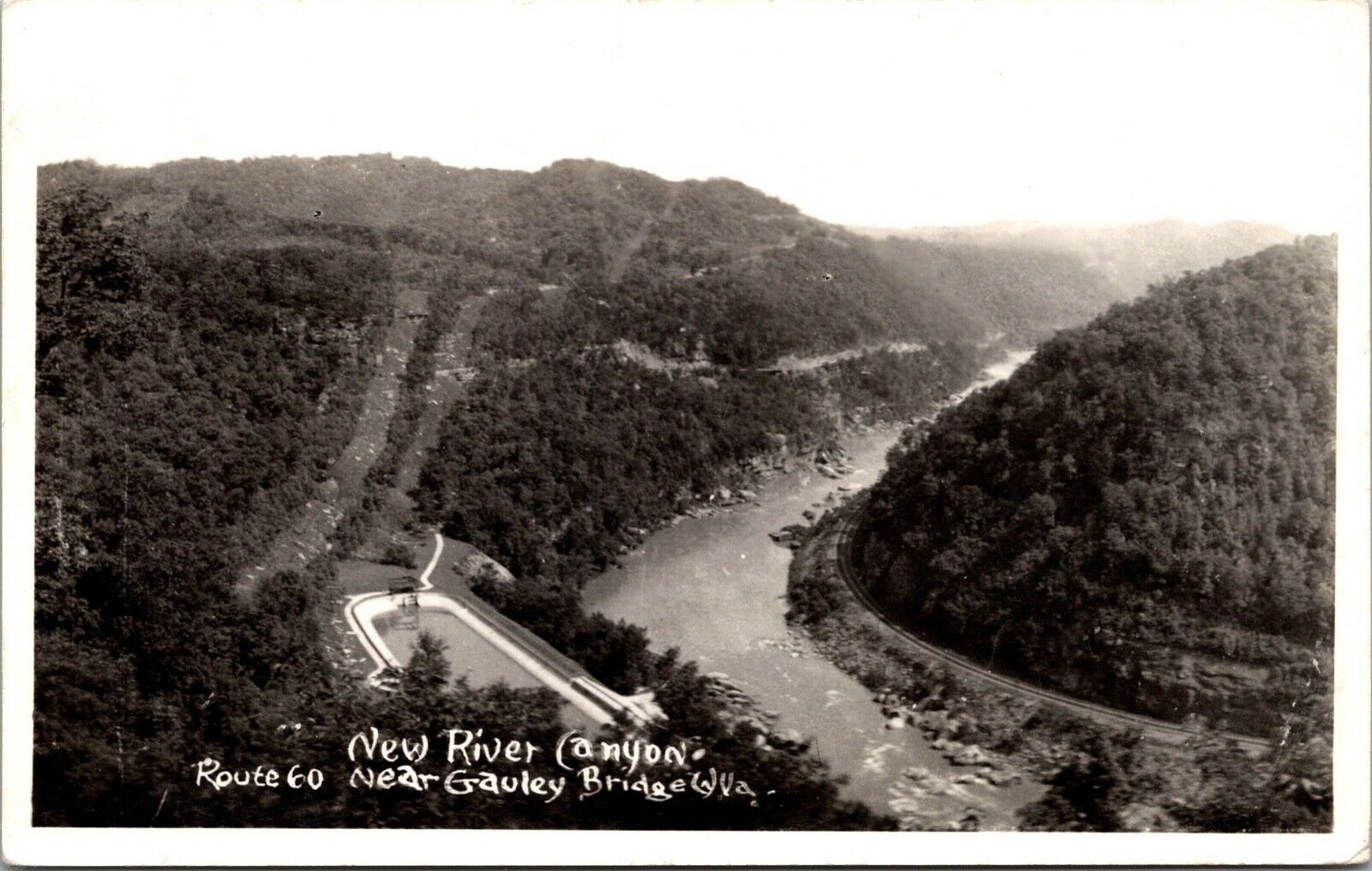 RP Postcard New River Canyon Route 60 near Gauley Bridge West Virginia ...