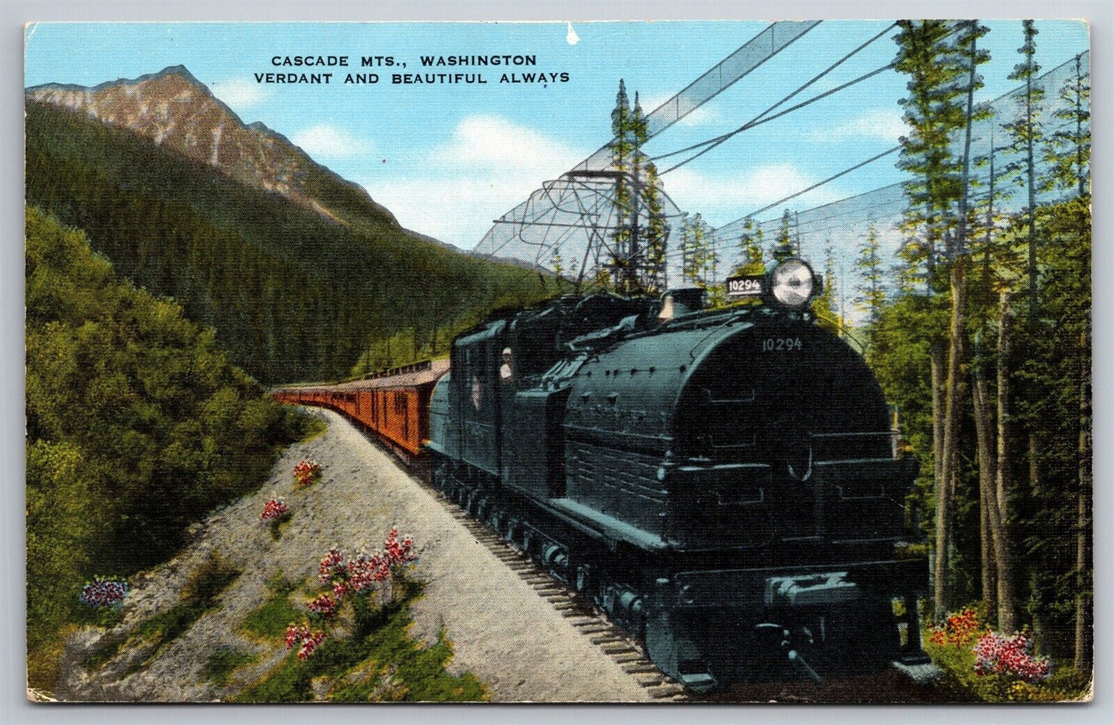 Cascade Mountains Washington Train Engine 10294 C1940's Linen Postcard ...