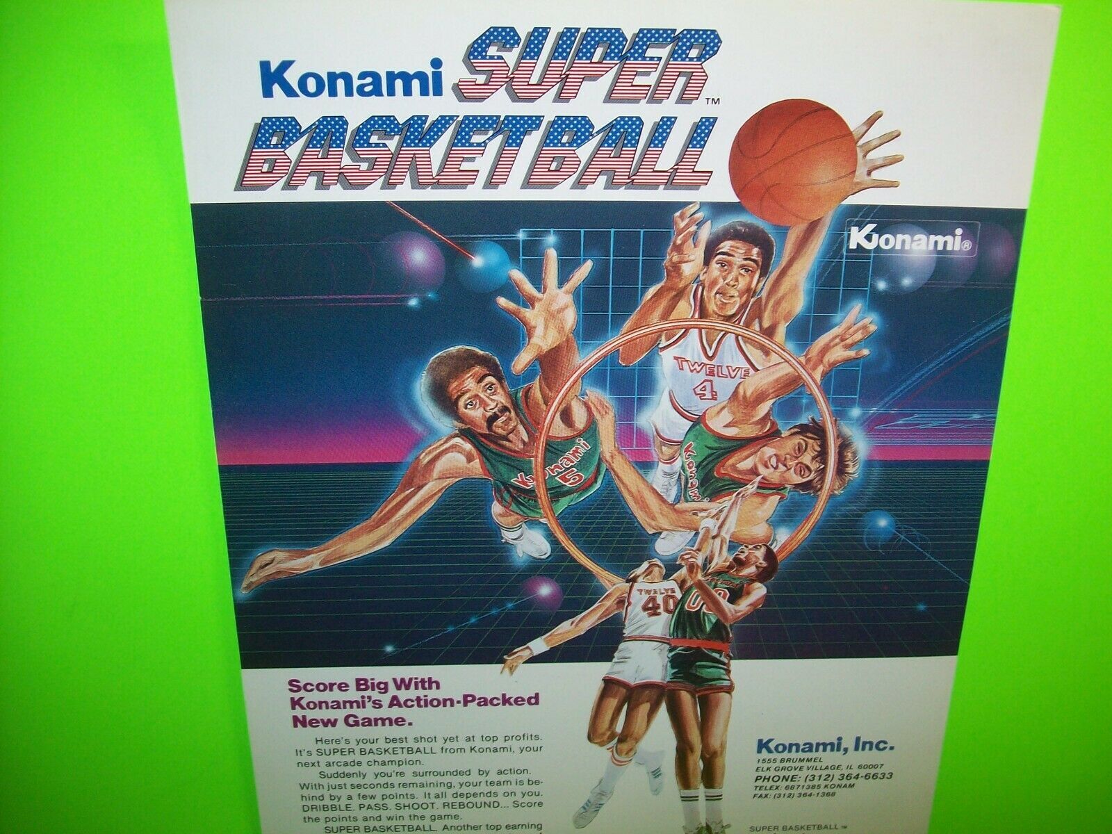 Super Basketball Arcade FLYER Original Konami 1984 Video Game Artwork ...