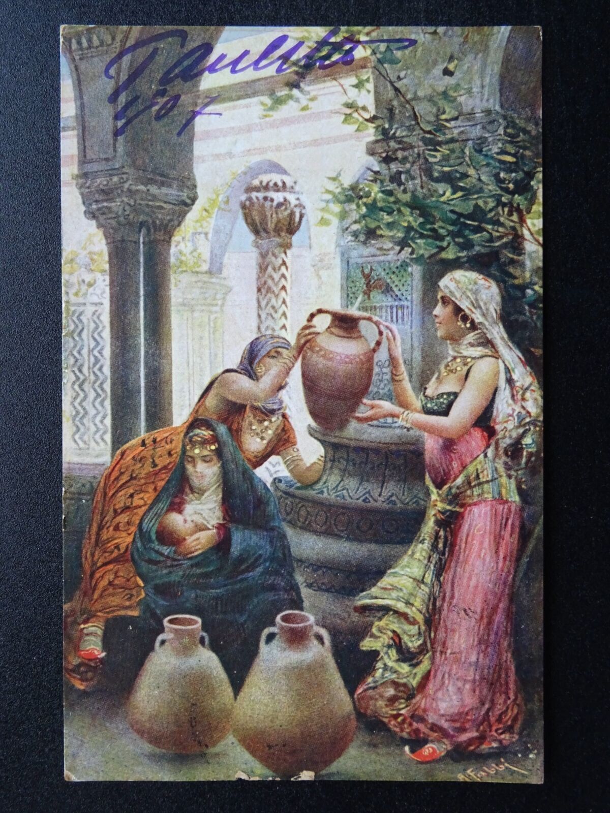 Arabia Western Asia AT THE WELL Artist A Fabbj c1907 Postcard by ...