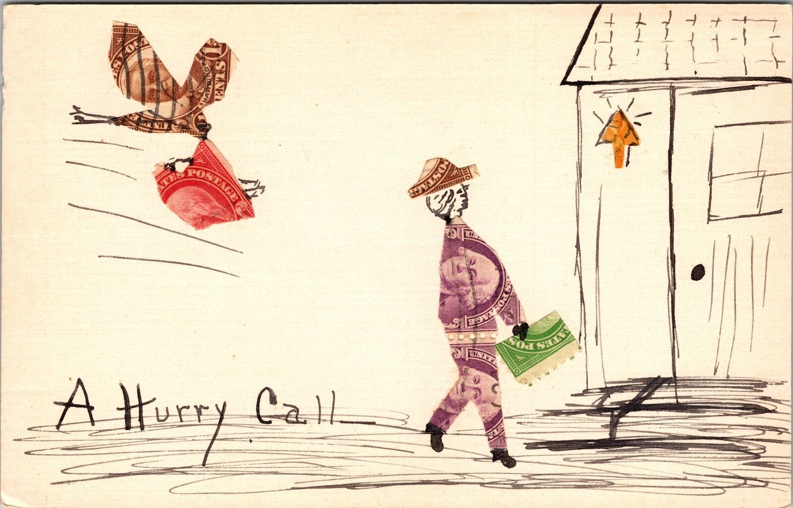 Vintage Postcard Unique Hand-Made With Postage Stamps Cut-Outs C. 1920 ...