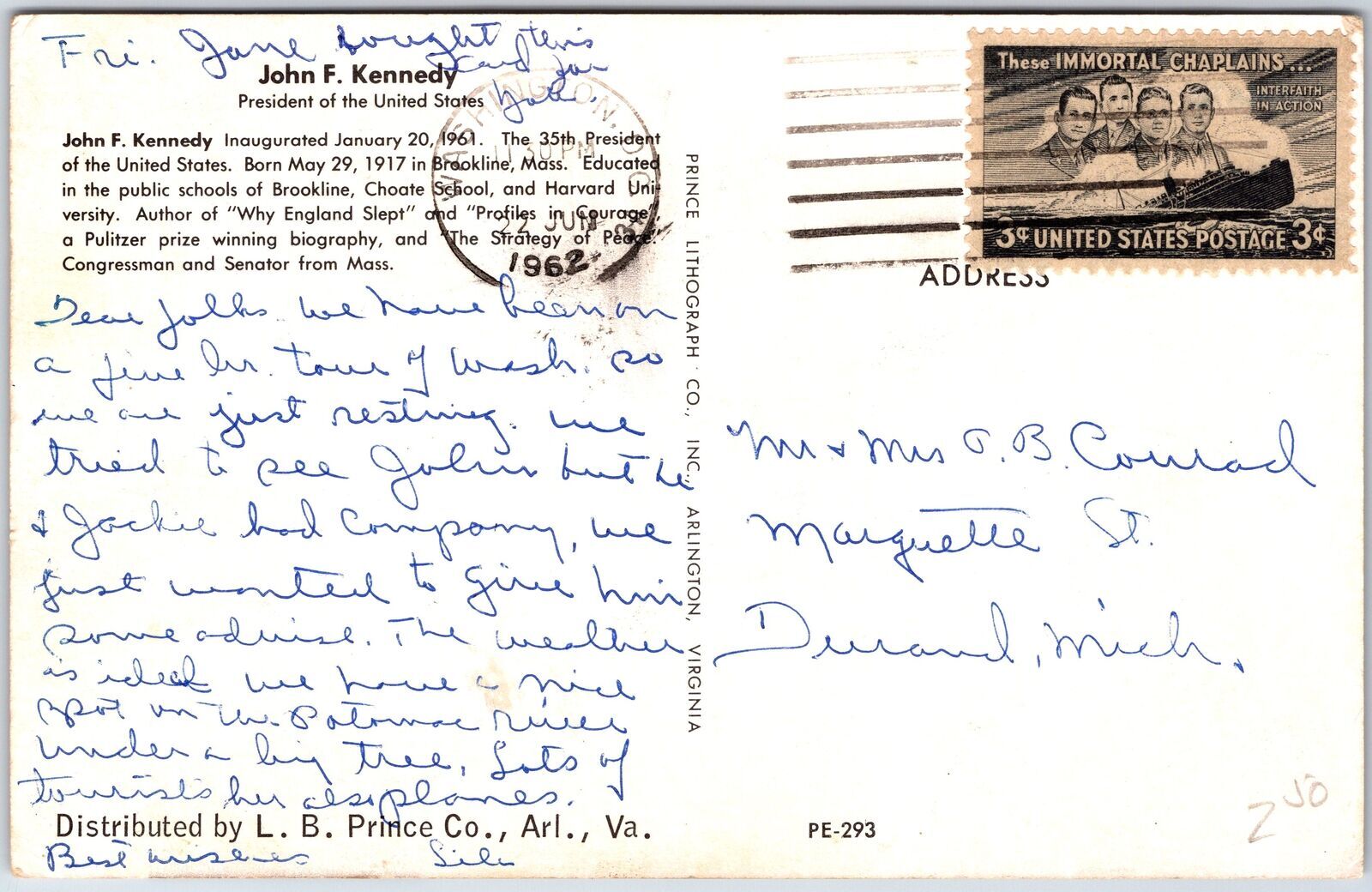 Vintage Postcard John F. Kennedy 35th President of the U.S.a. Posted ...