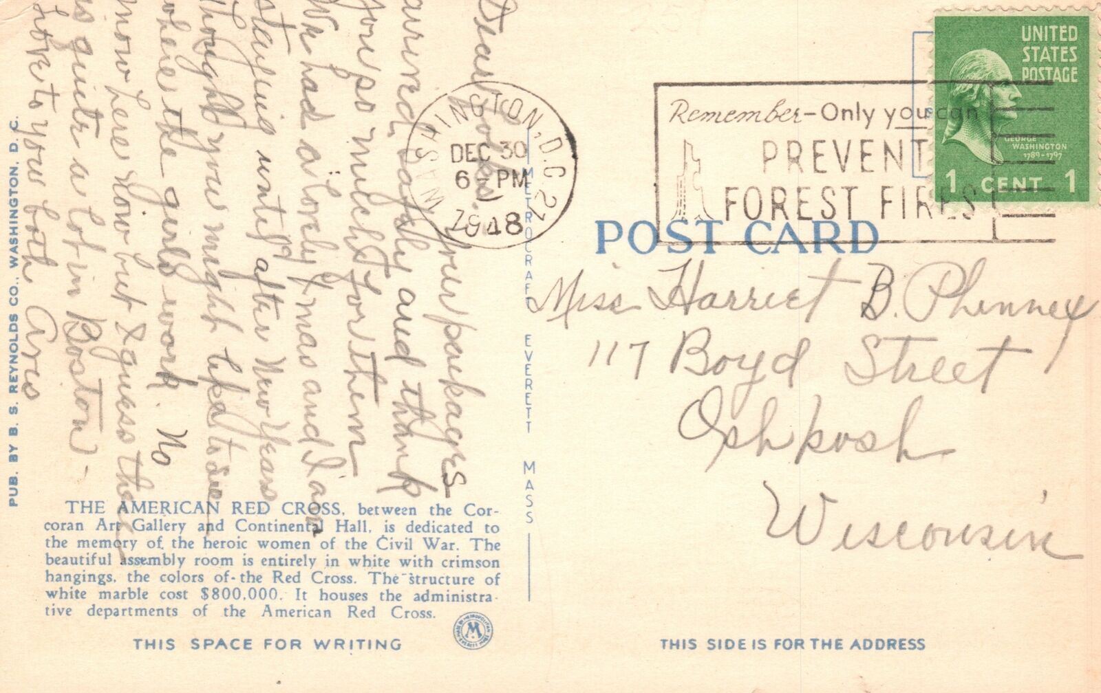 Vintage Postcard 1948 American Red Cross Civil War Women Memory ...