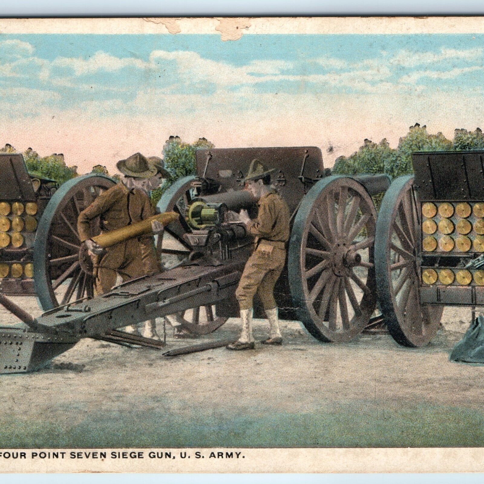 c1910s US Army Loading Four Point Seven Siege Gun Artillery Shell ...