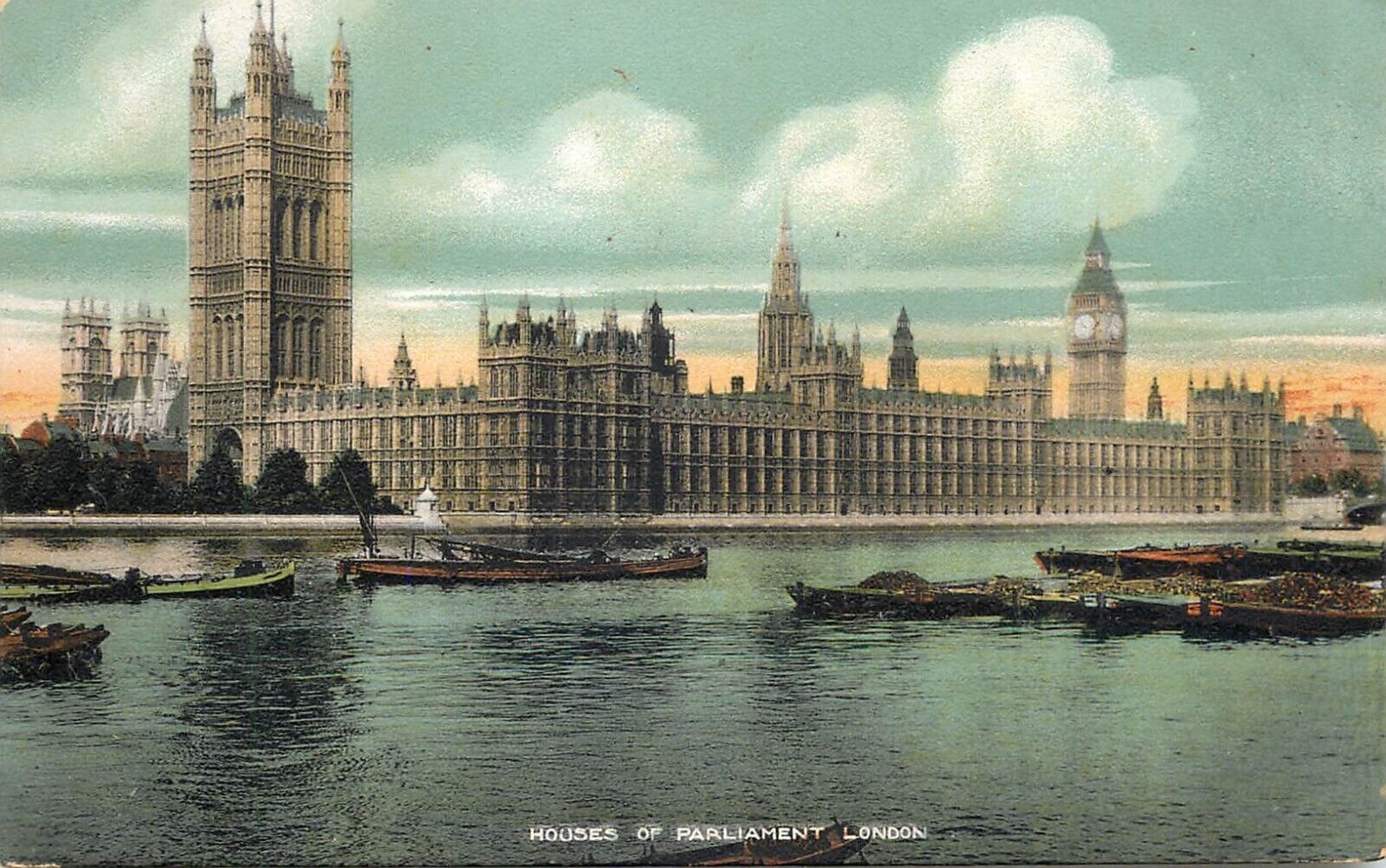 London Thames navigation & sailing sunset Parliament coal barge tugboat ...