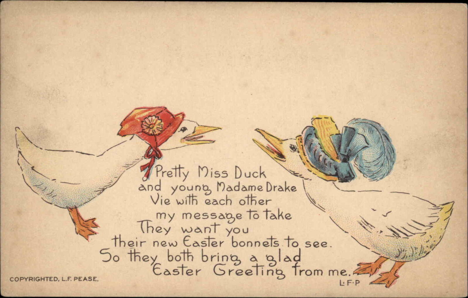 LF Pease Miss Duck Madame Drake Fantasy Easter Bonnets Poem c1910 ...