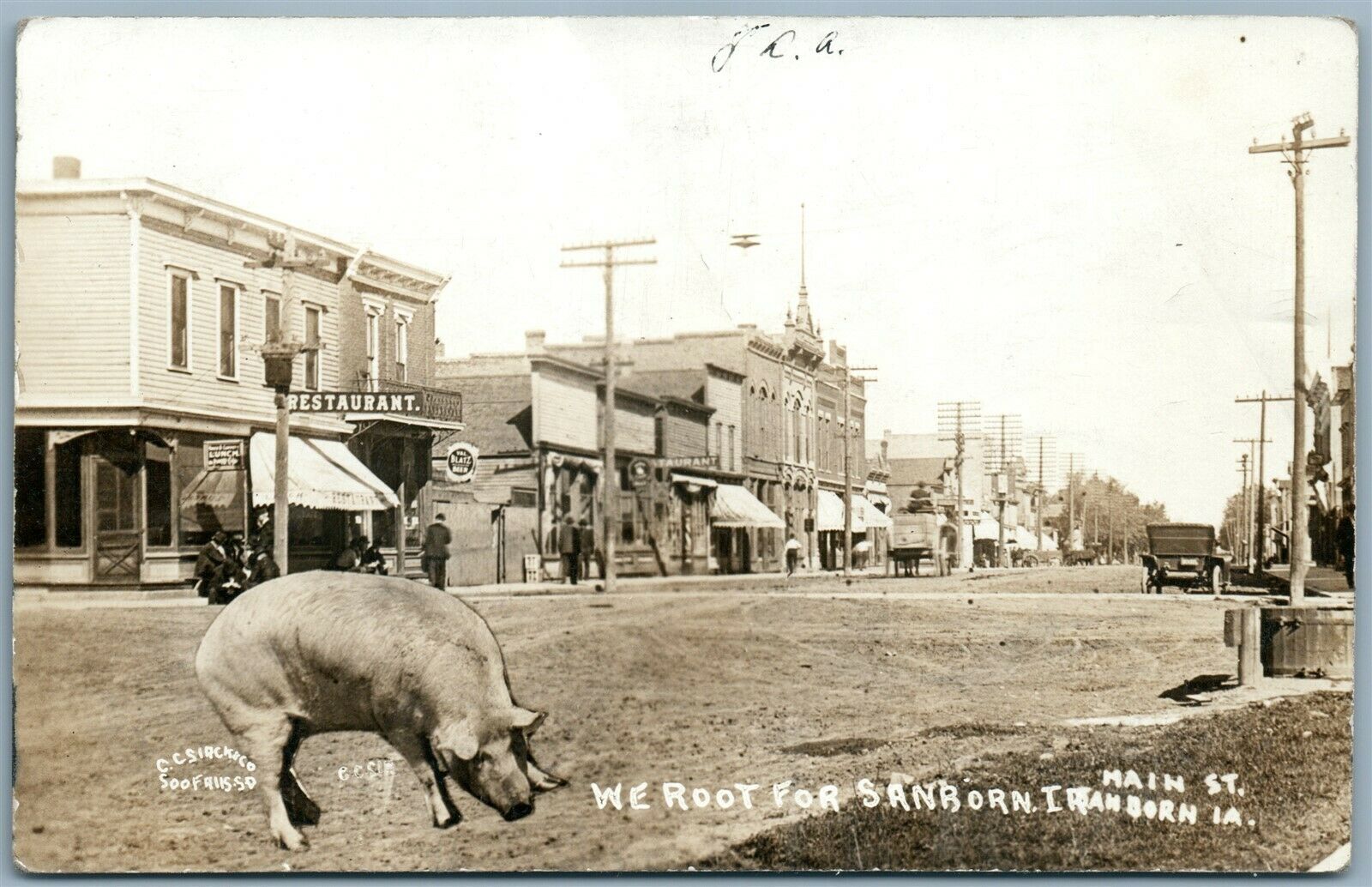 Sanborn IA Main Street Scene W/ PIG 1912 Antique Photomontage Real ...