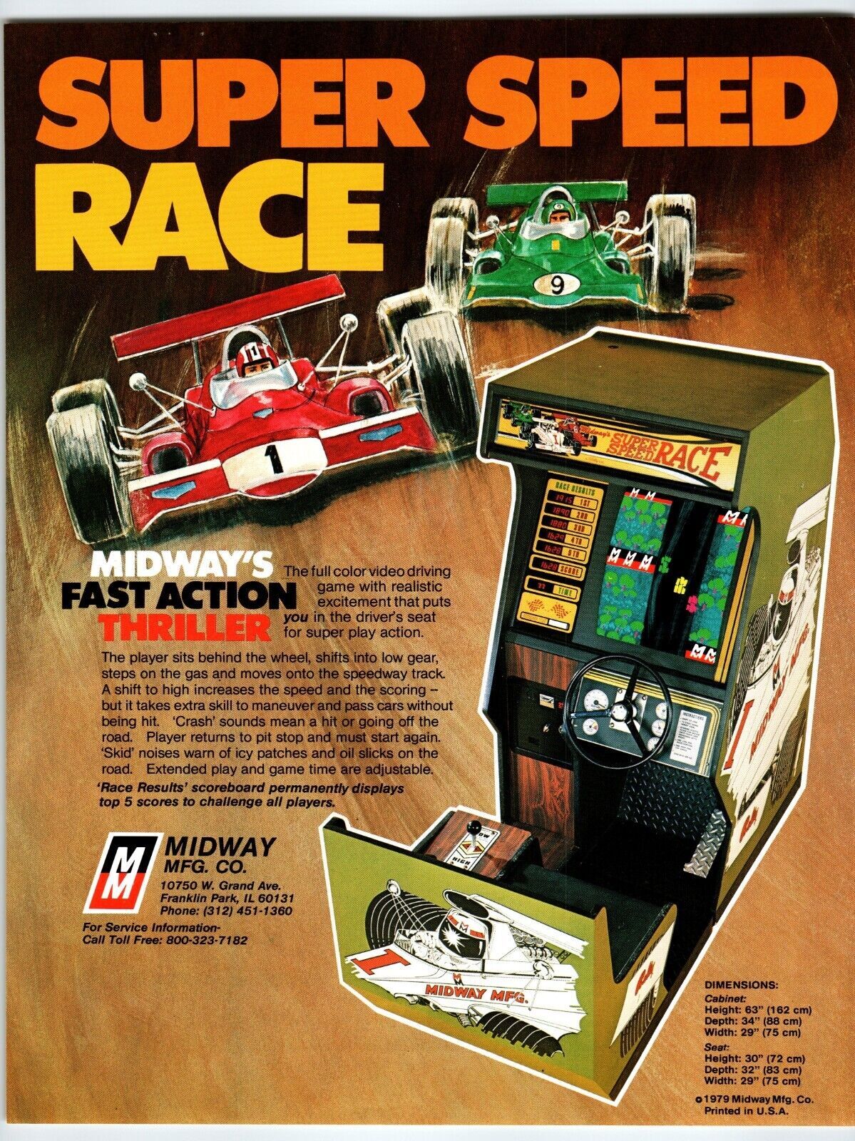 Speed Race Arcade Flyer Retro Vintage Auto Racing Cars Video Game 1979 ...