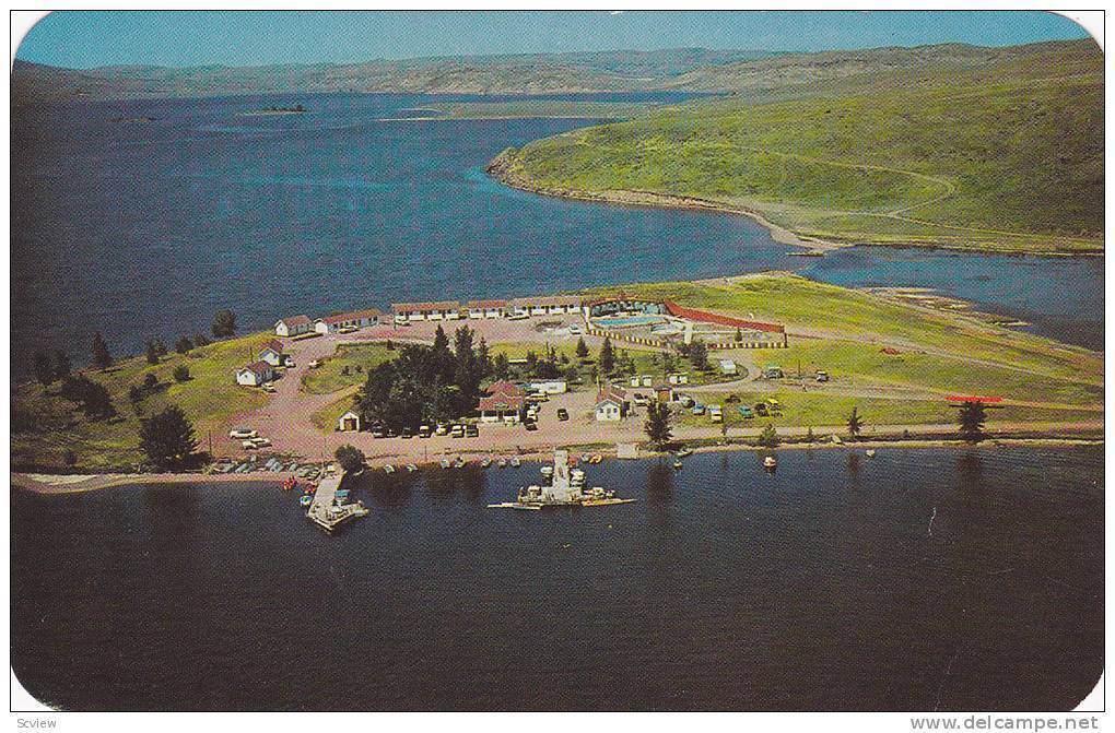 Aerial view, Seney Point Fishing Resort, Lake DeSmet, Buffalo, Wyoming ...