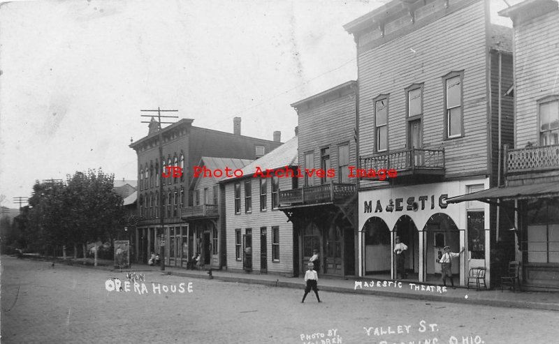 OH, Corning, Ohio, RPPC, Valley Street, Opera House, Majestic Theatre ...