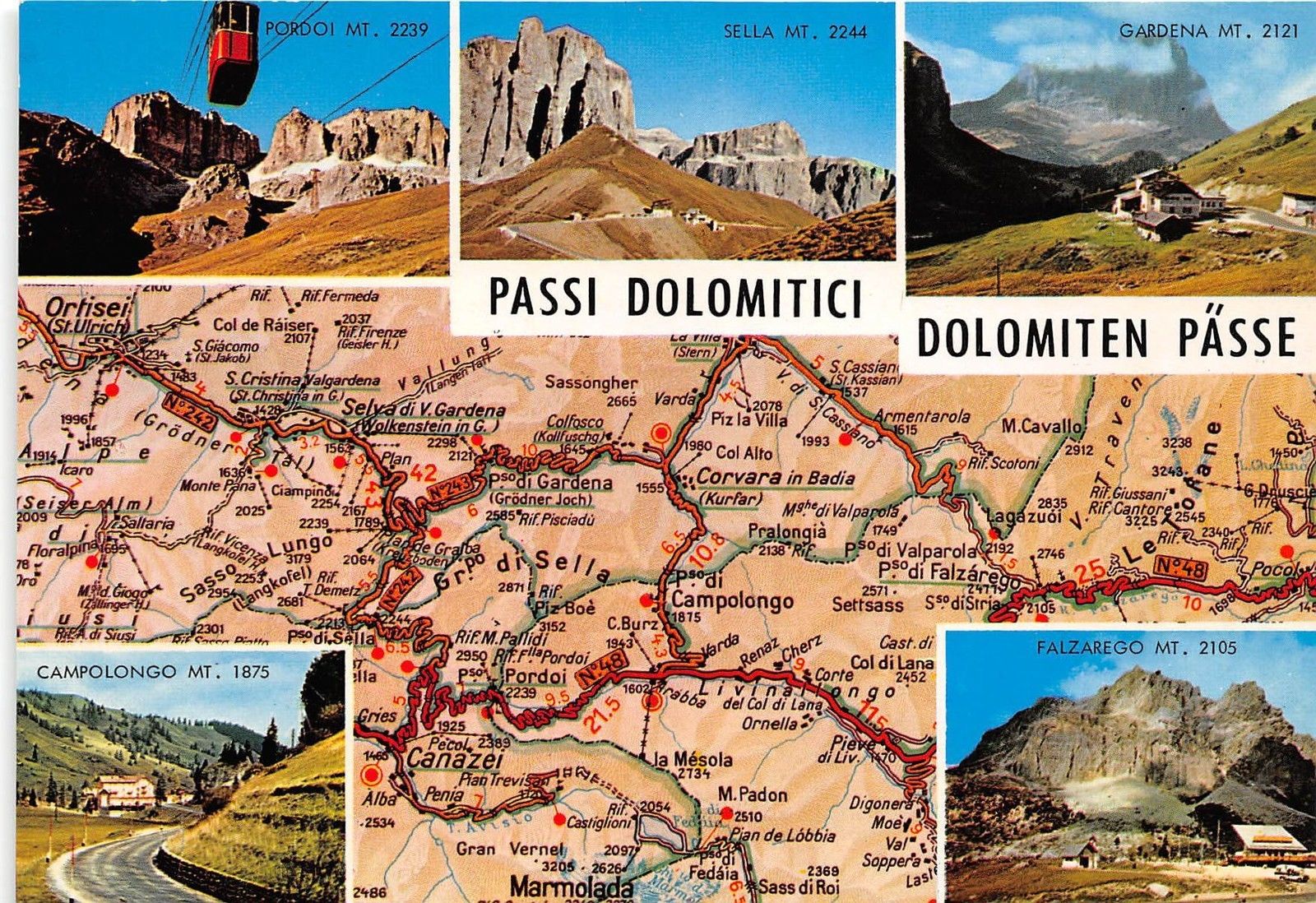 BG13510 passi dolomitici dolomiten passe cable train map italy | Europe ...