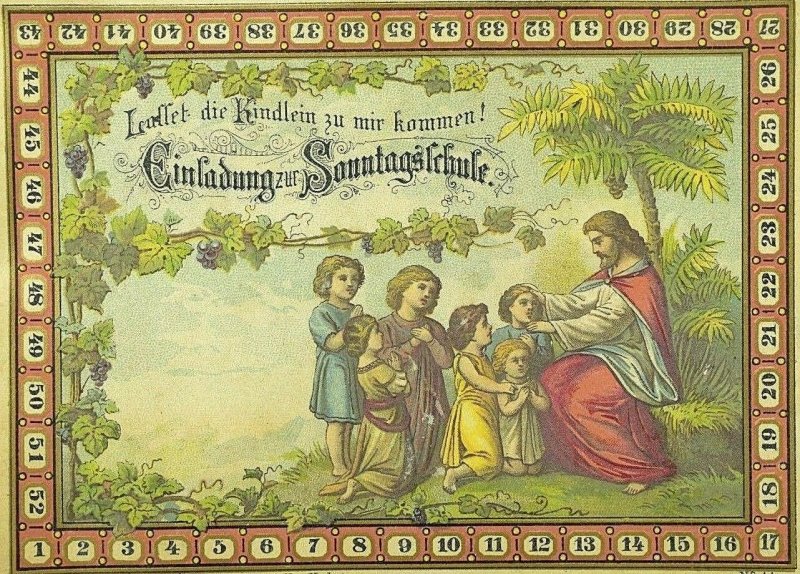 1880's German Religious Card Ernst Kaufmann Grape Vines Children Jesus ...